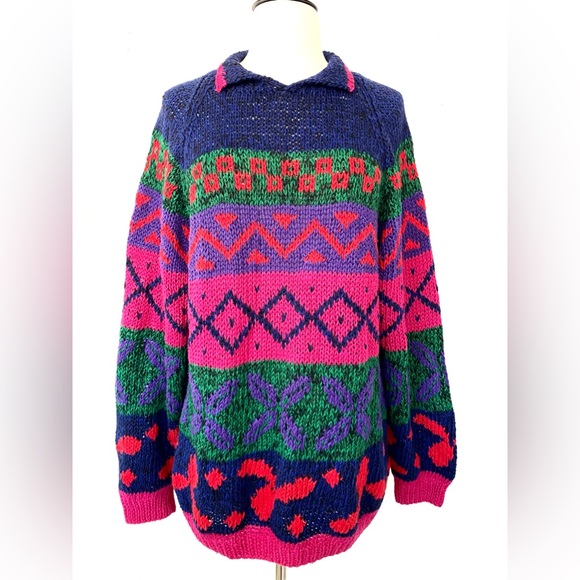 Michelle Stuart | Sweaters | Vintage 8s Sweater Bold Color Cotton Ramie Studio Michelle Stuart ...